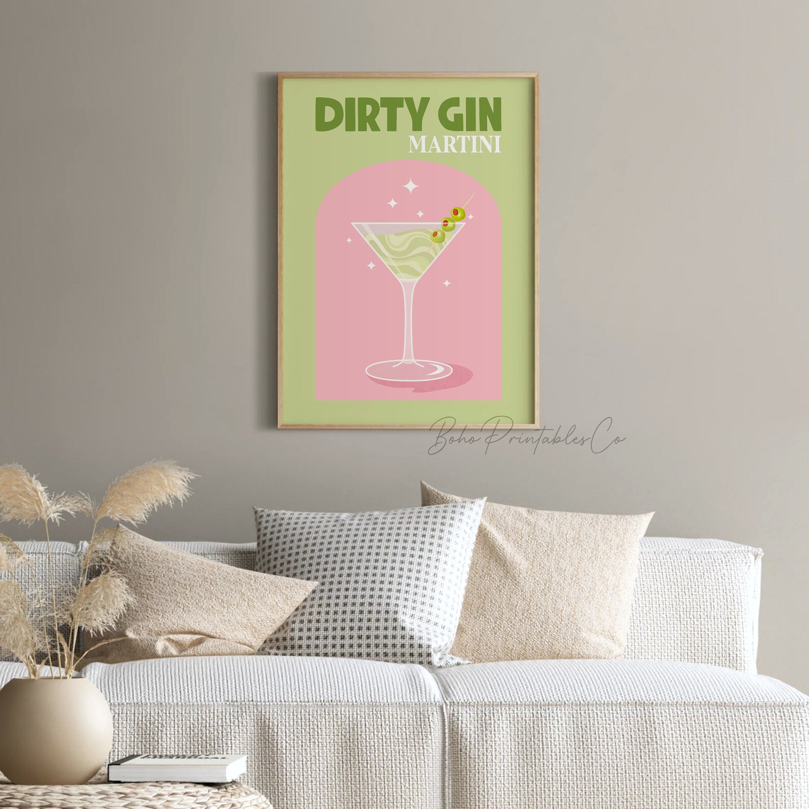 Dirty Gin Martini Print, Retro Cocktail Print, DIGITAL DOWNLOAD, Pink ...