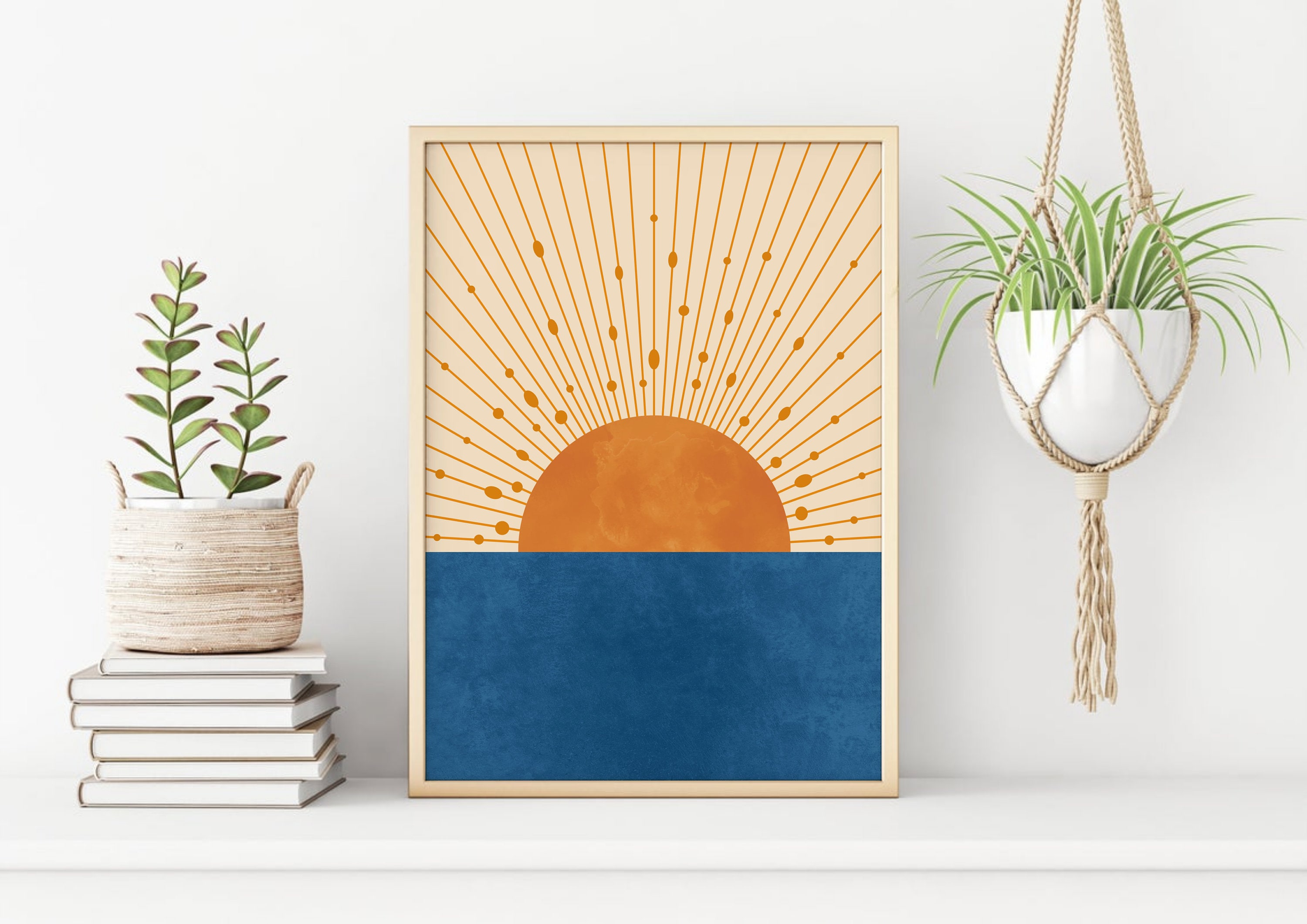 Boho Sun Sea Print Abstract Sun Printable Wall Art Mustard | Etsy
