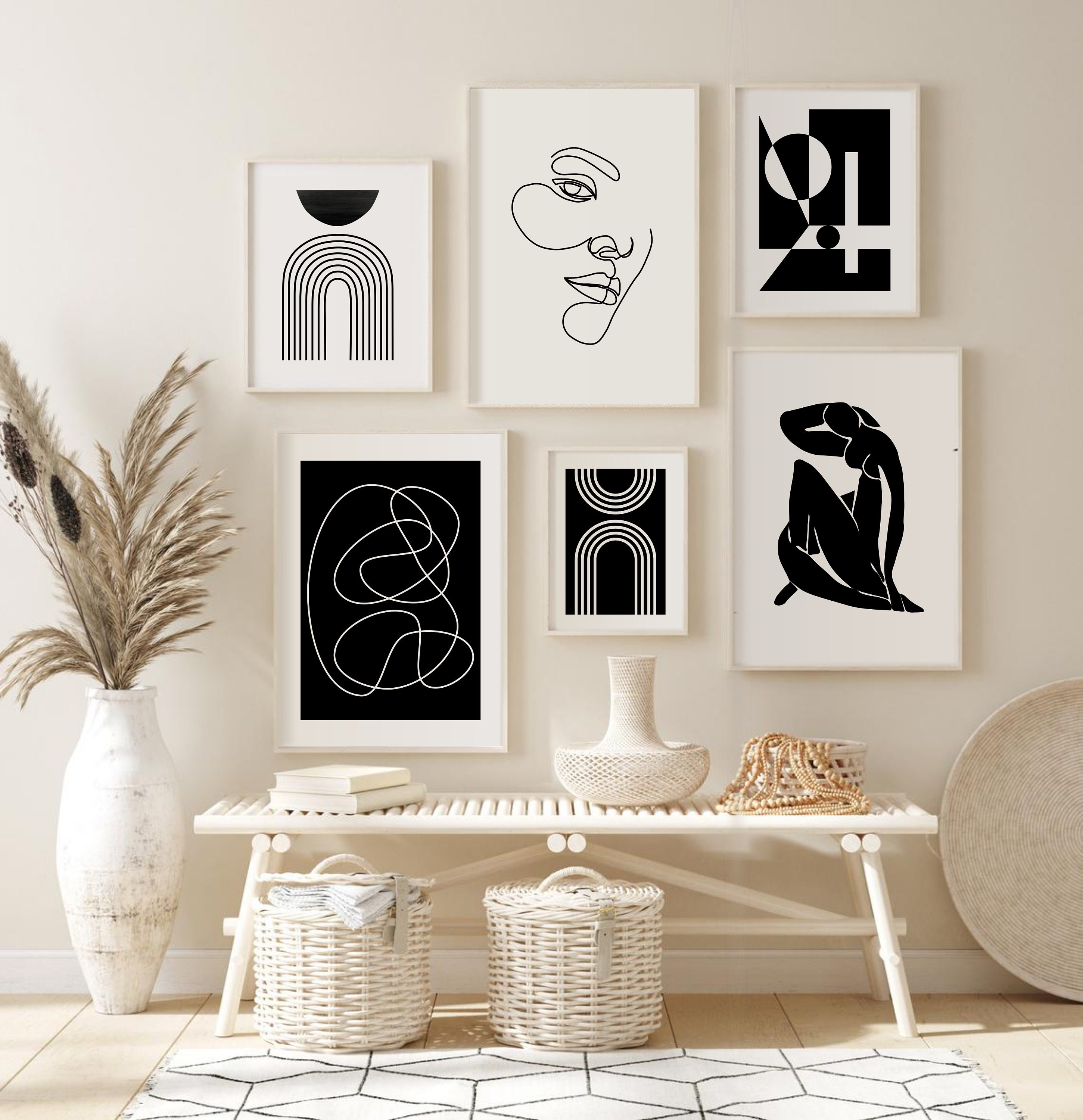 Black and White Abstract Prints Set of 6 Printable Wall Art | Etsy