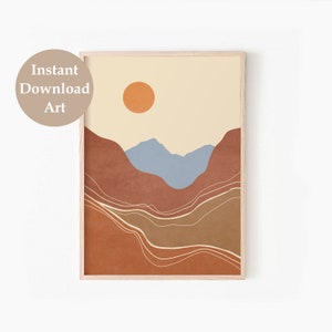 Boho Mountains Print, Abstract Landscape Printable Wall Art, DIGITAL ...