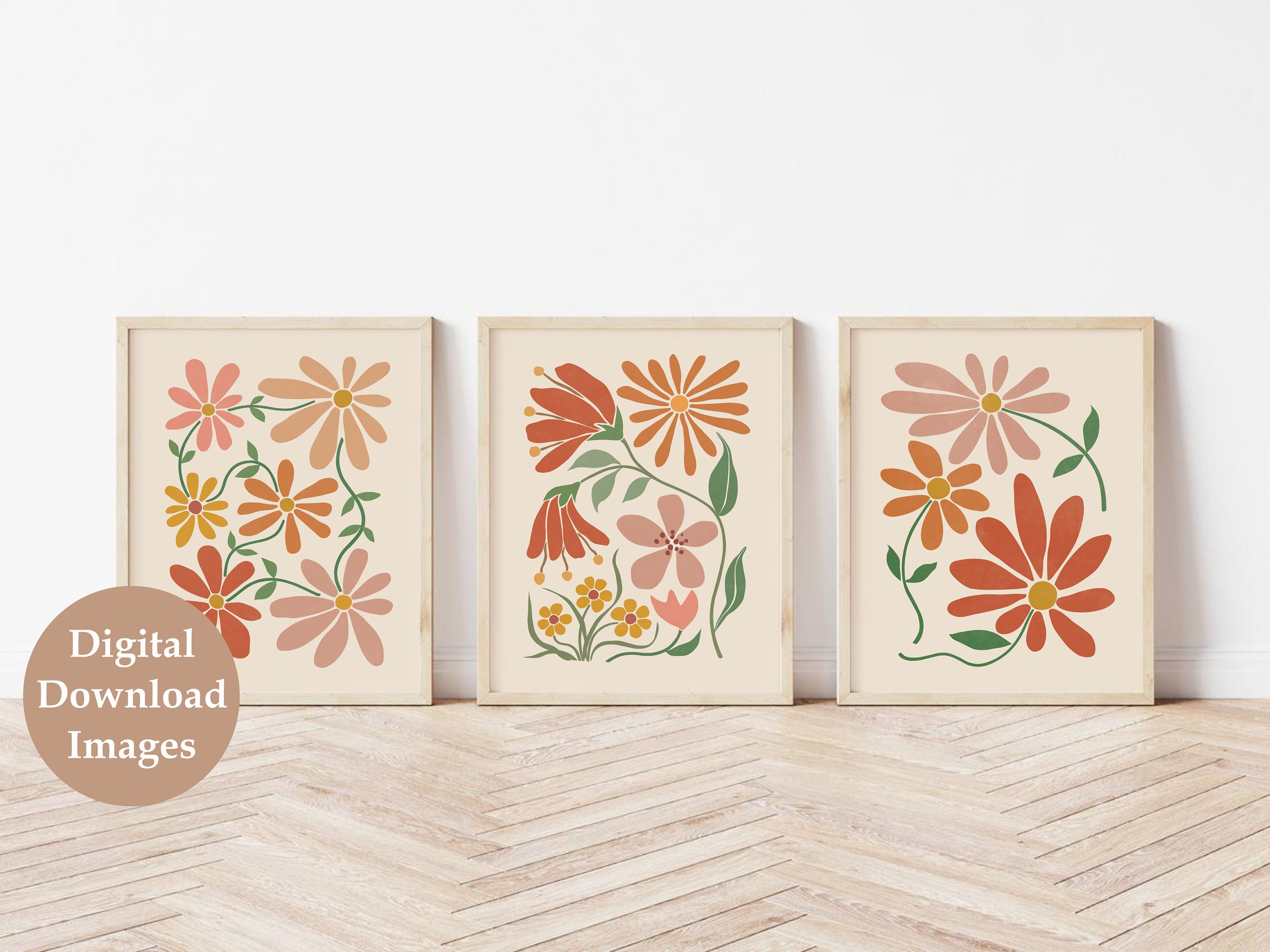 Boho Abstract Flowers Print Set of 3 DIGITAL DOWNLOAD Floral - Etsy