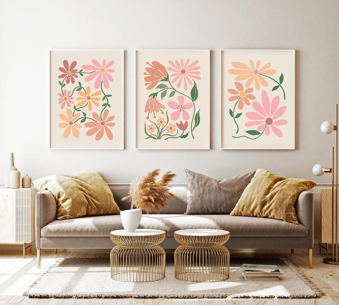 Abstract Flowers Print Set of 3, Boho Printable Art, DIGITAL DOWNLOAD ...