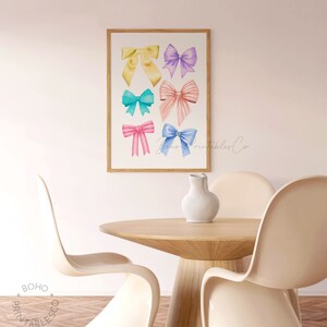 Trendy Watercolor Bows Print, Pastel Ribbons Printable Wall Art ...