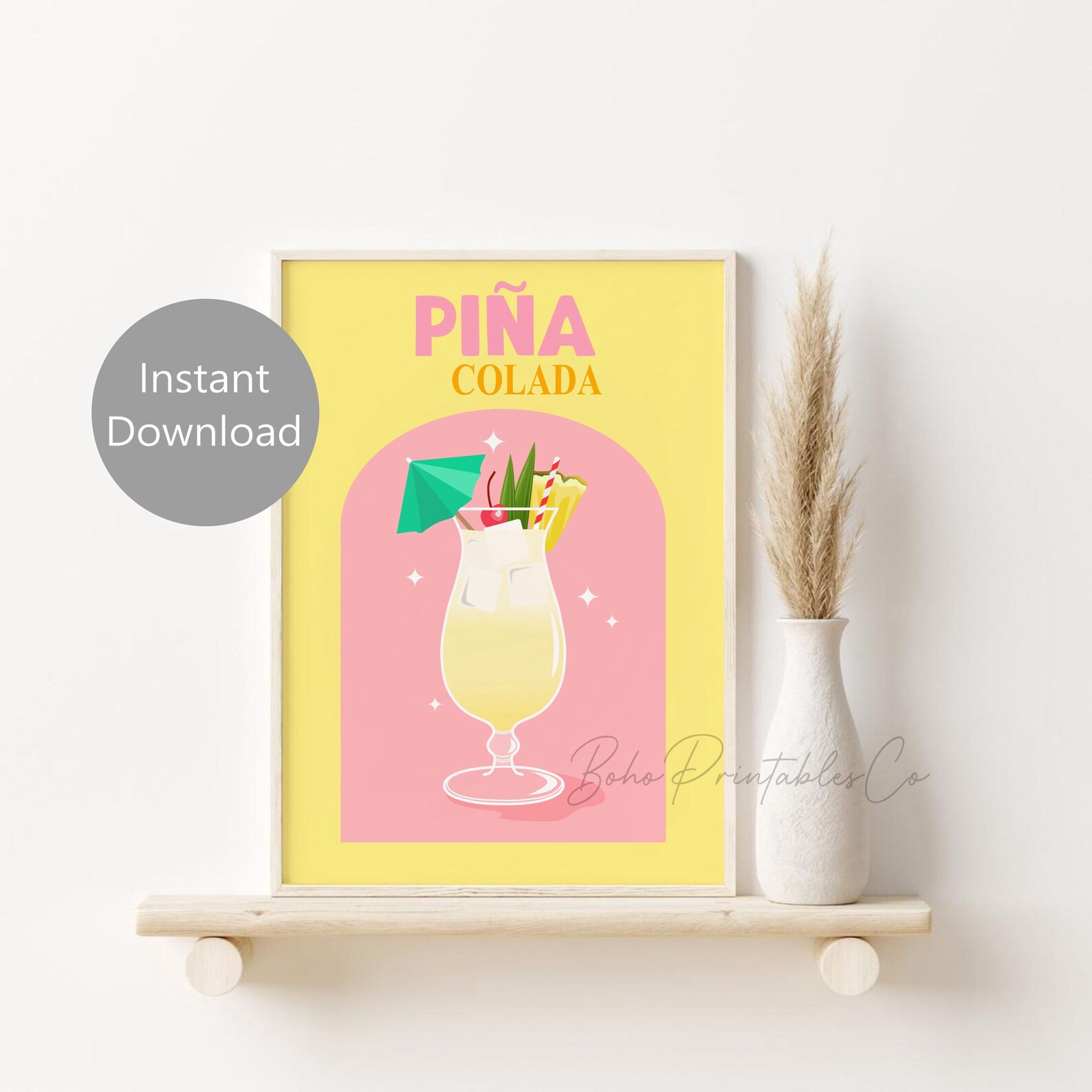 Pina Colada Print, Retro Cocktail Printable Wall Art, DIGITAL DOWNLOAD ...