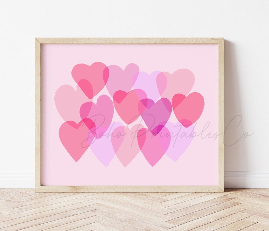 Cute Pink Hearts Print, Valentines Decor, DIGITAL DOWNLOAD, Love Hearts ...
