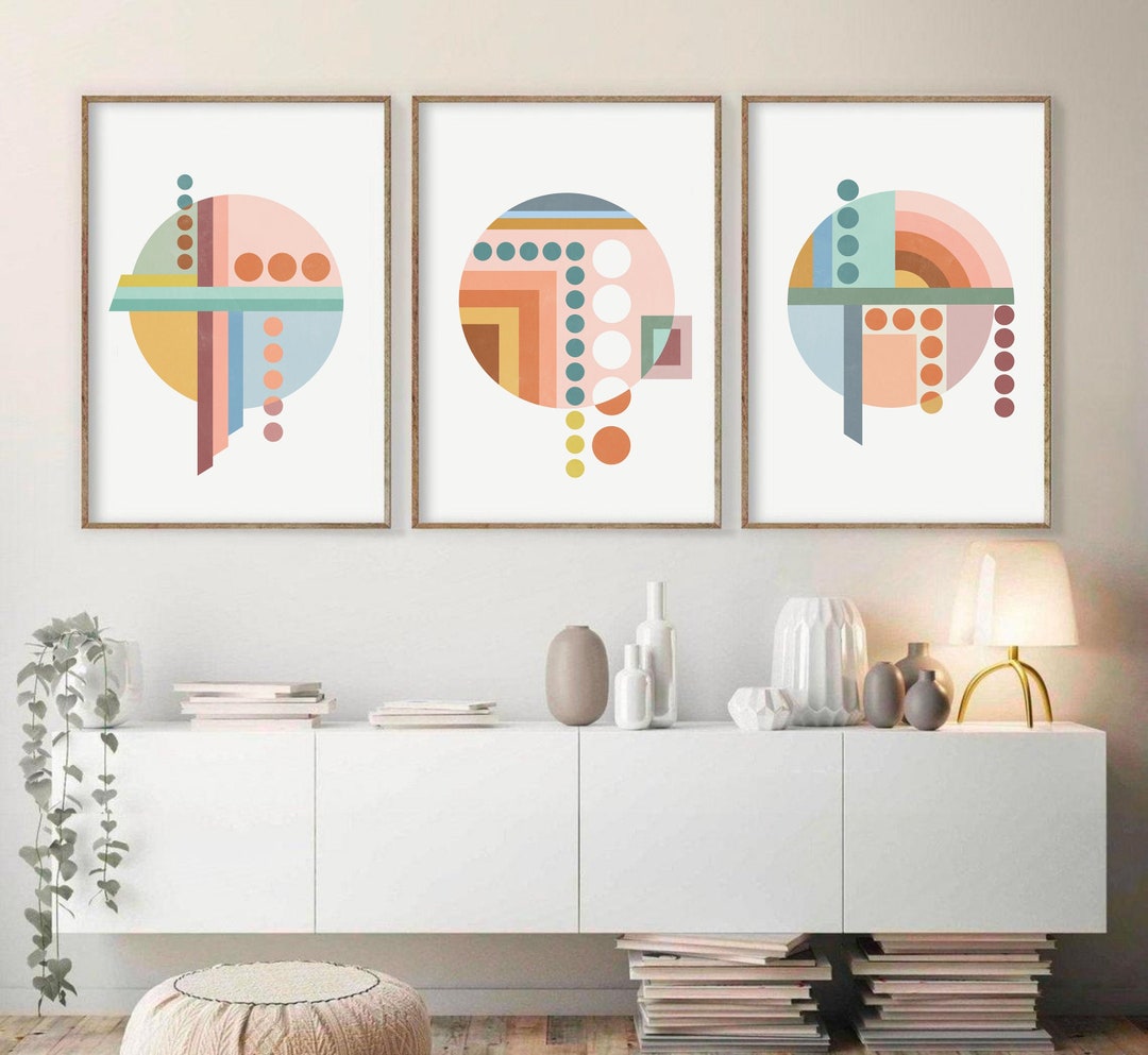 Geometric Print Set of 3 Abstract Printable Wall Art Bauhaus - Etsy