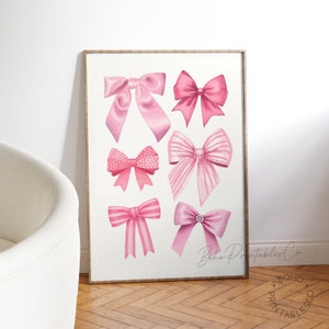 Pink Ribbons Print, Coquette Pink Bows Printable Wall Art, Preppy ...