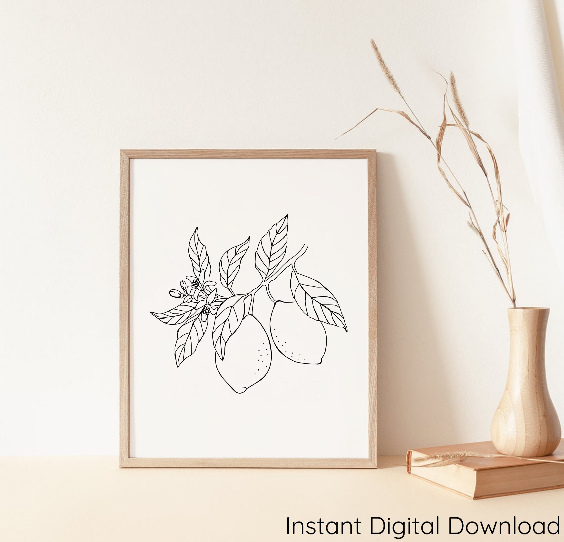 Lemon Line Art DIGITAL DOWNLOAD Lemon Line Drawing - Etsy