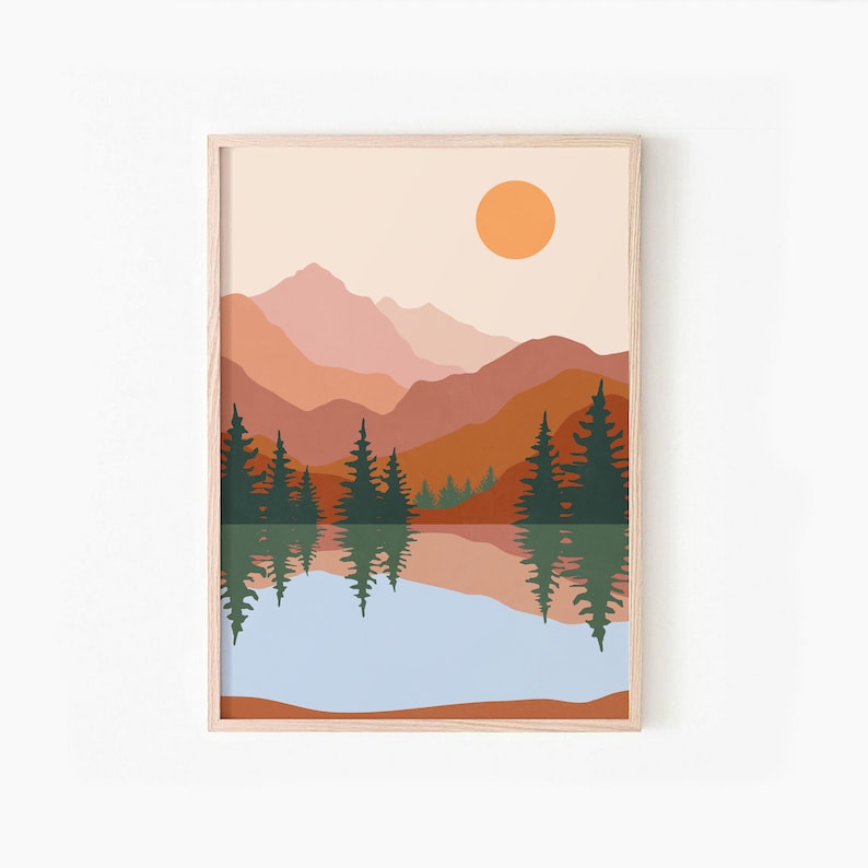 Abstract Mountain Lake Trees Print Set of 3 DIGITAL DOWNLOAD - Etsy