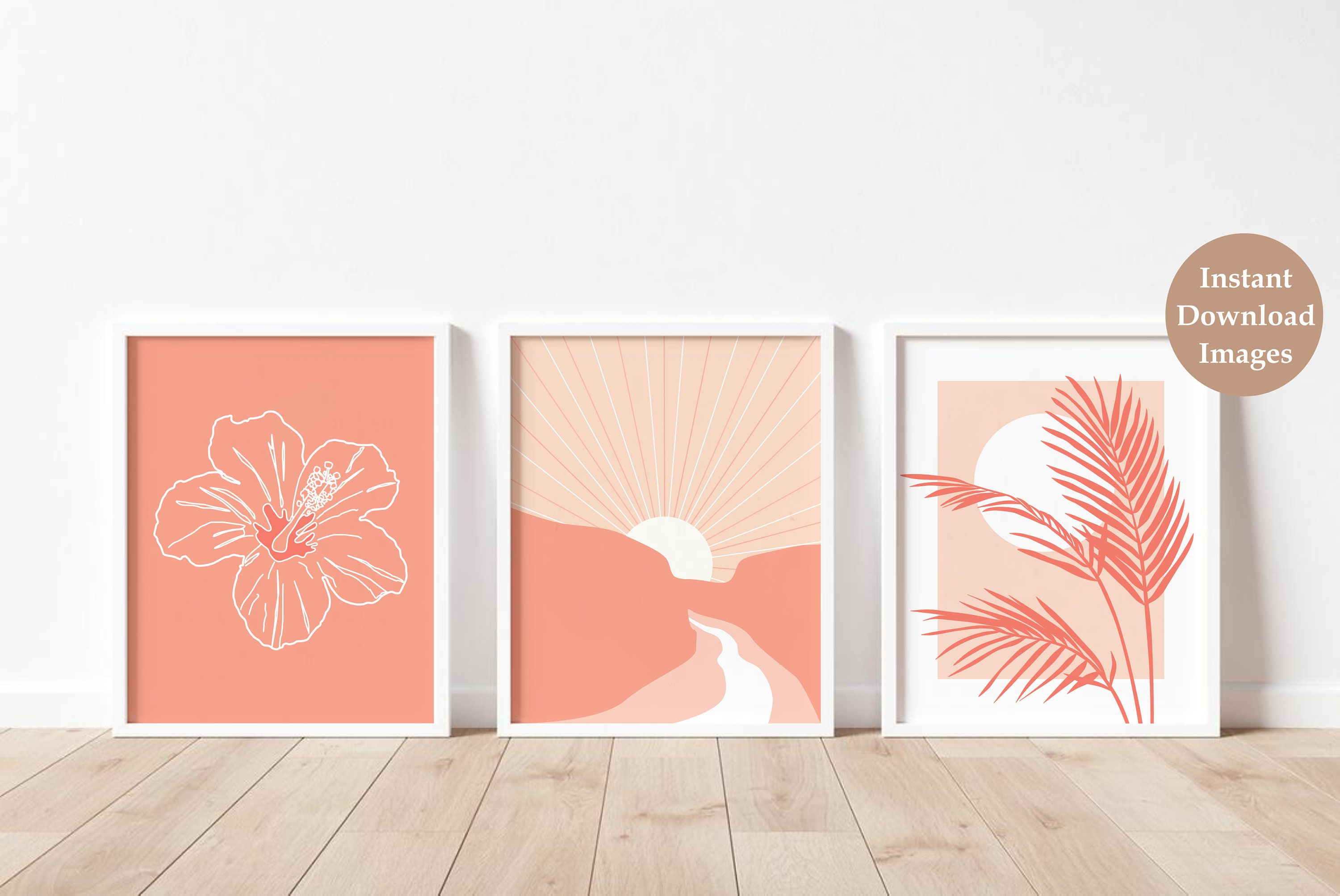 Boho Abstract Set of 3 Prints, PRINTABLE Wall Art, Peachy Boho Wall ...