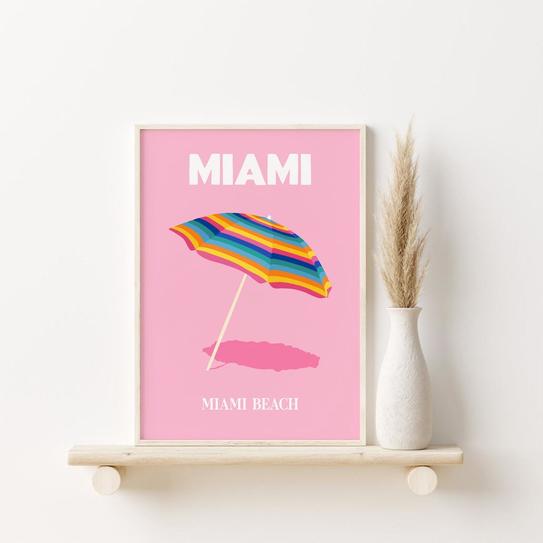 Pink Miami Travel Print, Retro Travel Poster, INSTANT DIGITAL DOWNLOAD ...