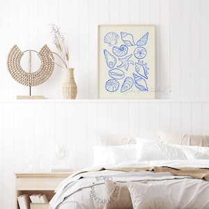 Blue Seashells Print, Hand Drawn Sea Shells Print, Trendy Coastal ...