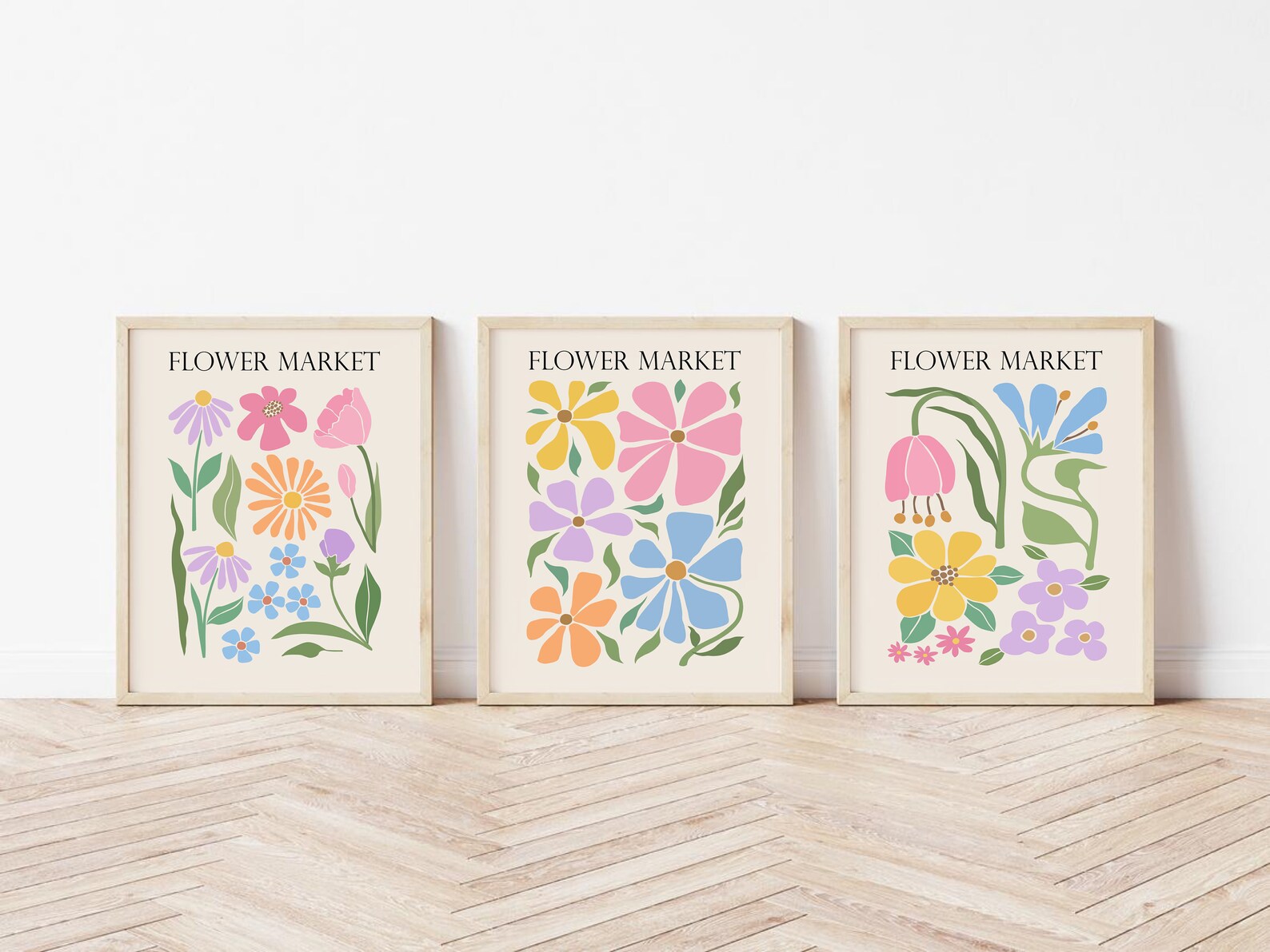 Flower Market Print Set of 3 Abstract Flowers Printable Wall - Etsy