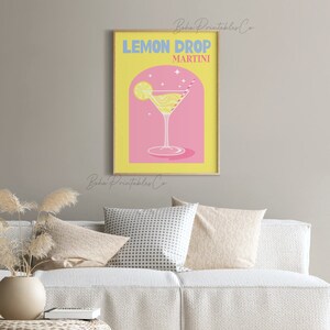Lemon Drop Martini Print, Retro Cocktail Printable Wall Art, DIGITAL ...