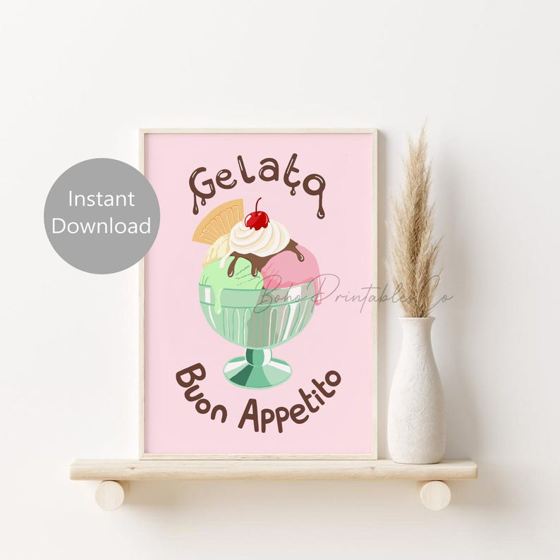 Gelato Print, Italian Ice Cream Print, Hand Drawn Food Printable Wall ...