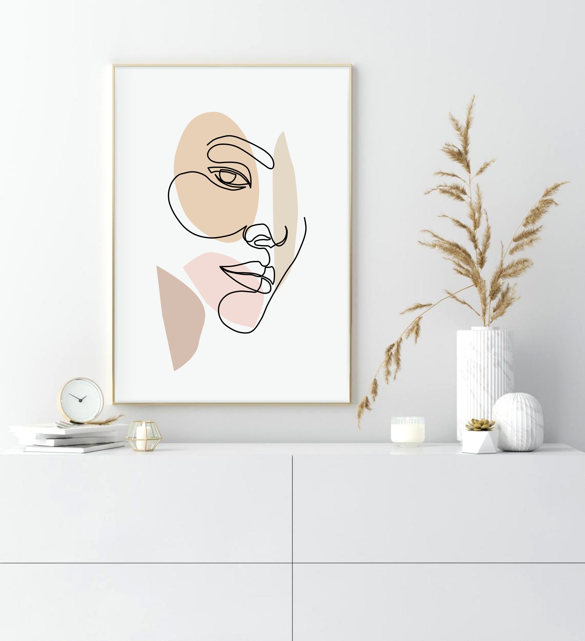 Abstract Face Prints Set of 3, Female Face Line Art, DIGITAL DOWNLOAD ...