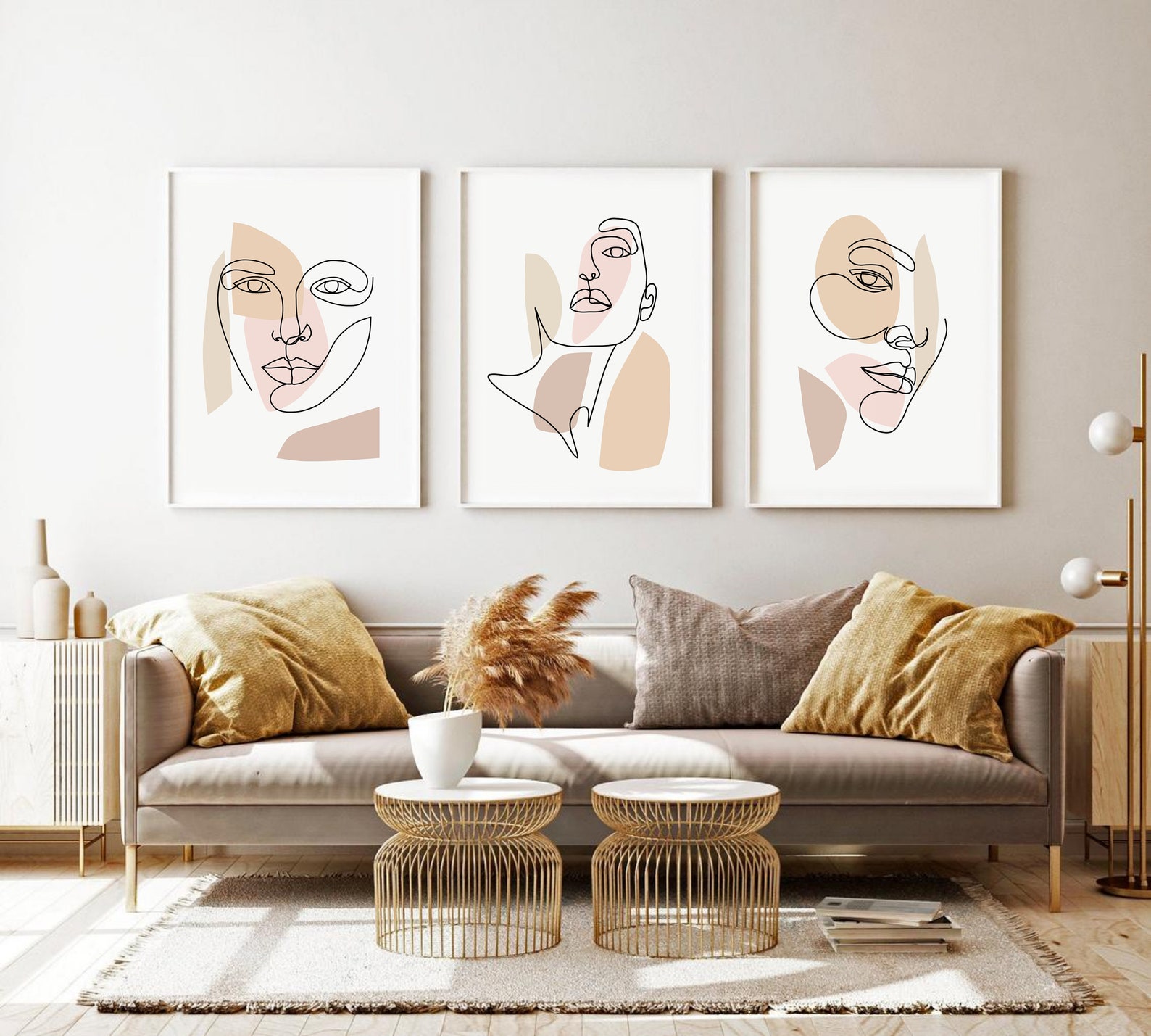 Abstract Face Prints Set of 3 Female Face Line Art Boho | Etsy