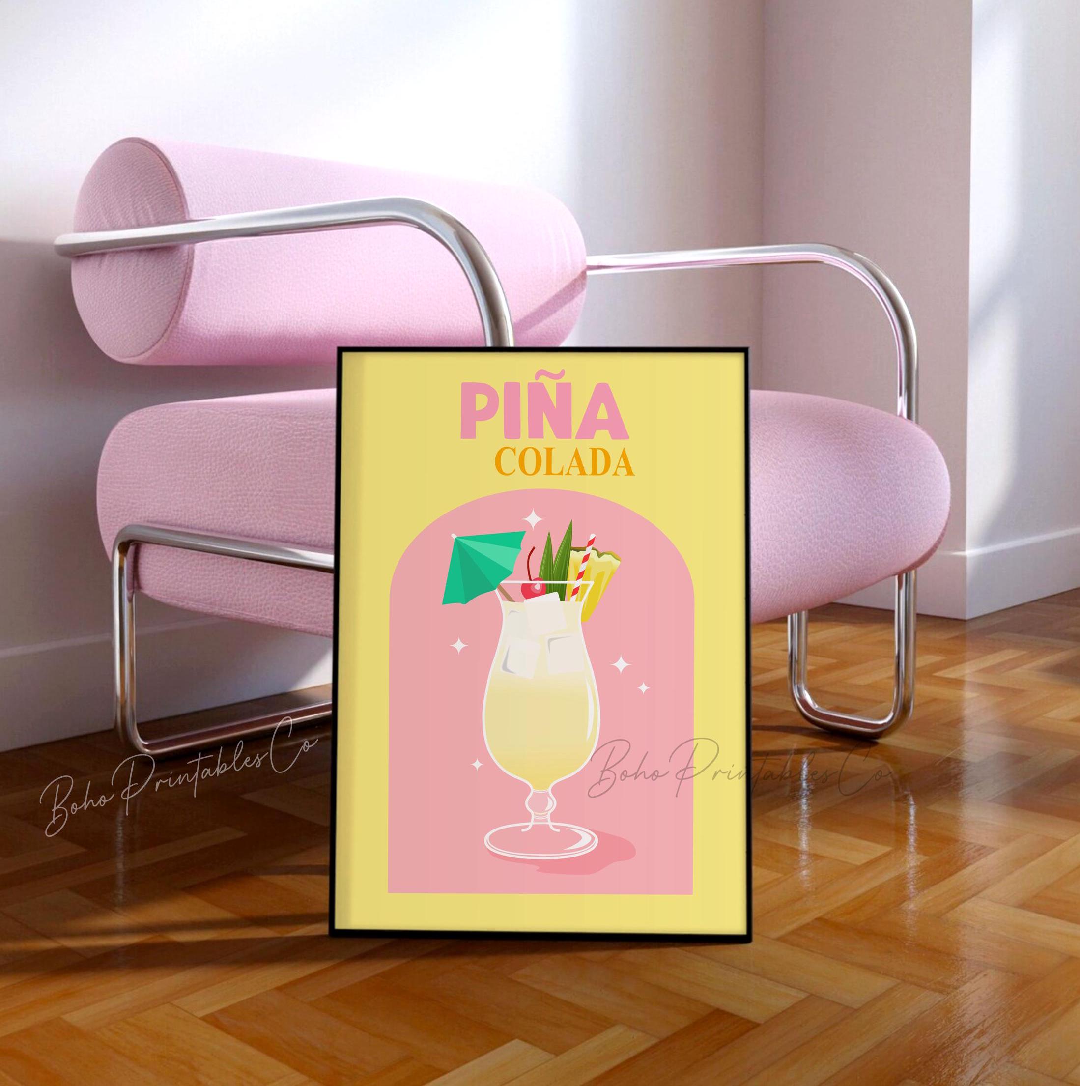 Pina Colada Print, Retro Cocktail Printable Wall Art, DIGITAL DOWNLOAD ...