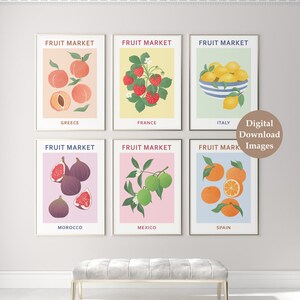 Fruit Market Print Set of 6 DIGITAL DOWNLOAD Peach Lemon Orange Fruit ...