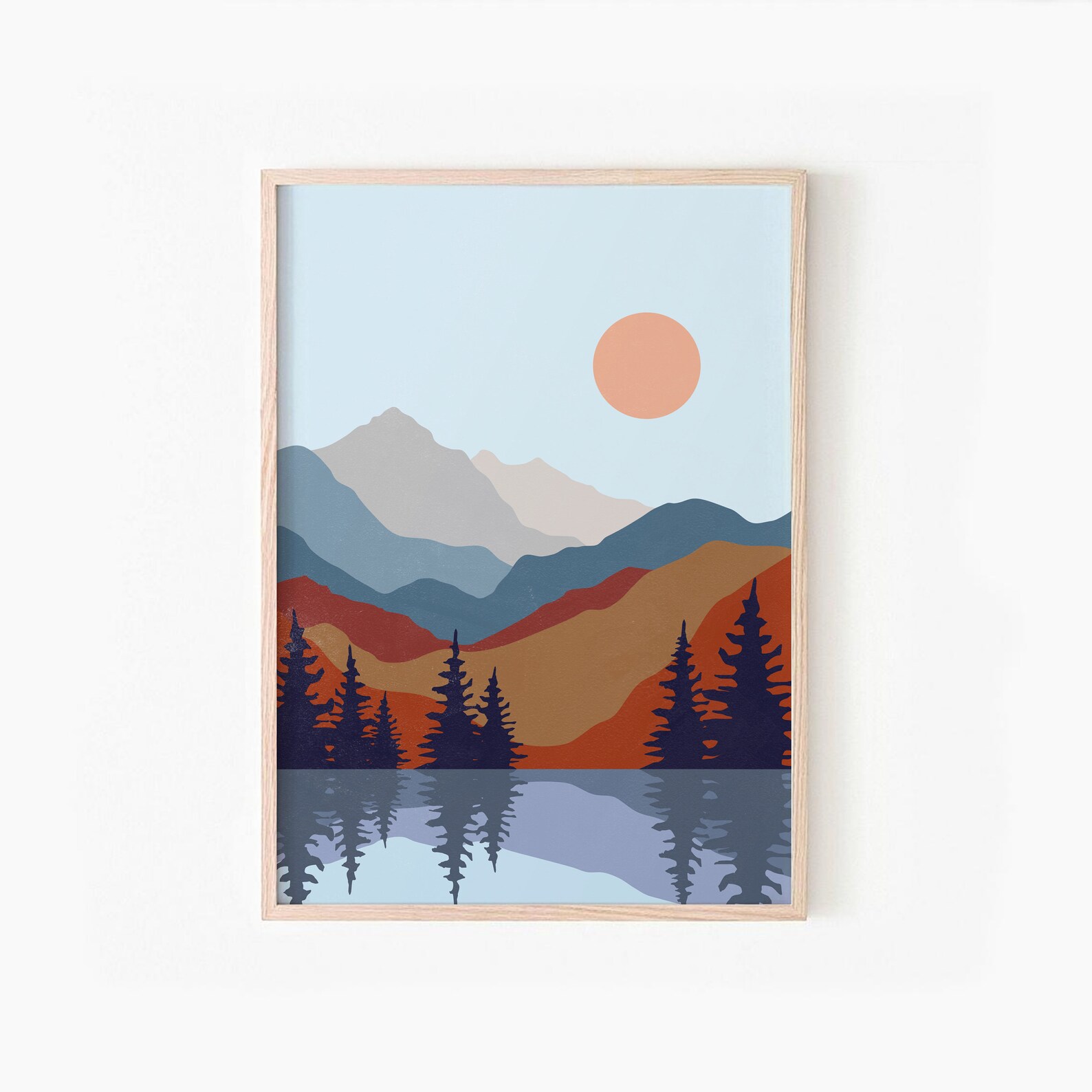 Abstract Landscape Printable Wall Art Mountain Lake Print Set - Etsy