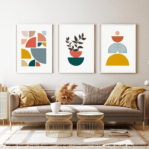 Mid Century Modern Neutral Colors Printable Wall Decor Set of - Etsy