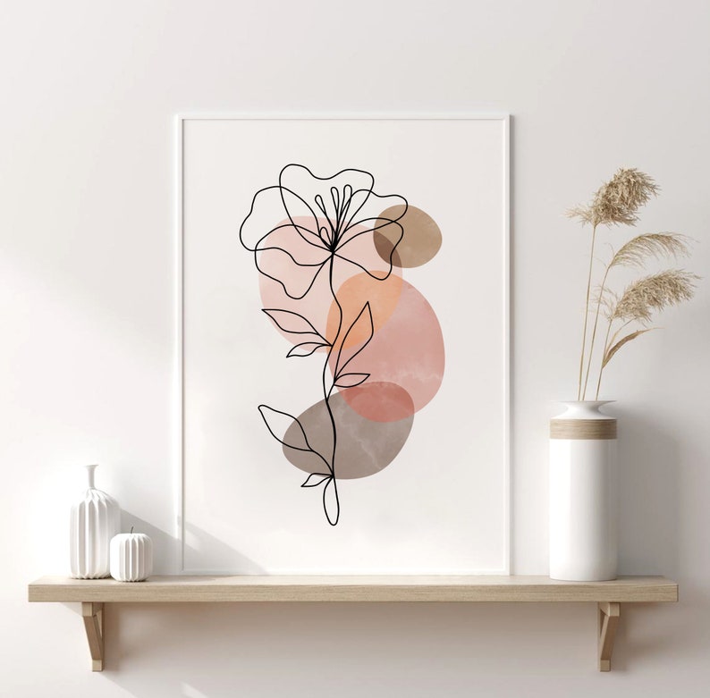 Abstract Flower Line Art Prints, Set of 3 Minimal Floral Line Drawing ...