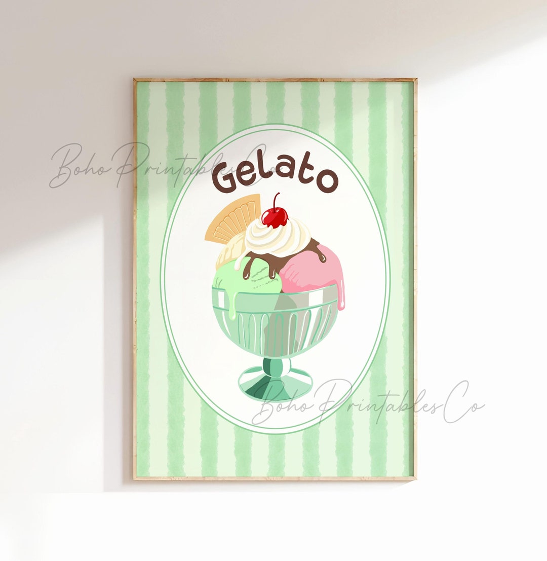 Gelato Print, Italian Food Poster, Ice Cream Printable Wall Art ...