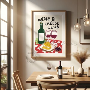 Wine and Cheese Club Poster, Modern Kitchen Printable Wall Art, DIGITAL ...