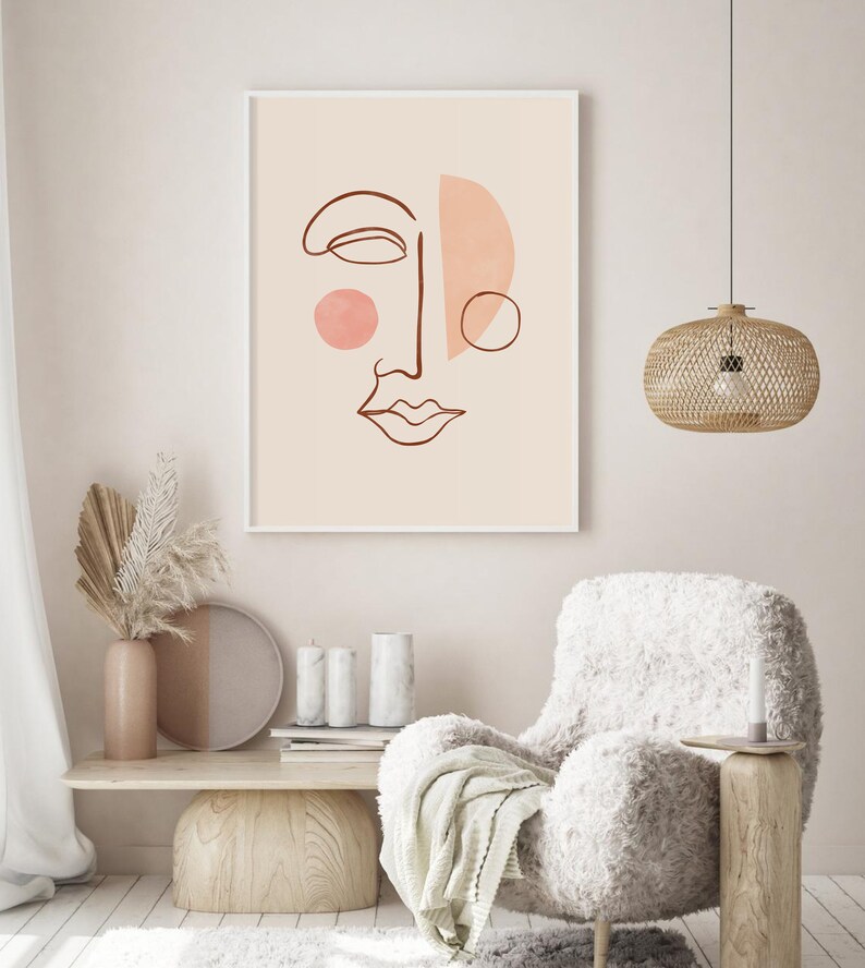 Face Line Drawing DIGITAL Print, Abstract Face Printable Wall Art, Boho ...
