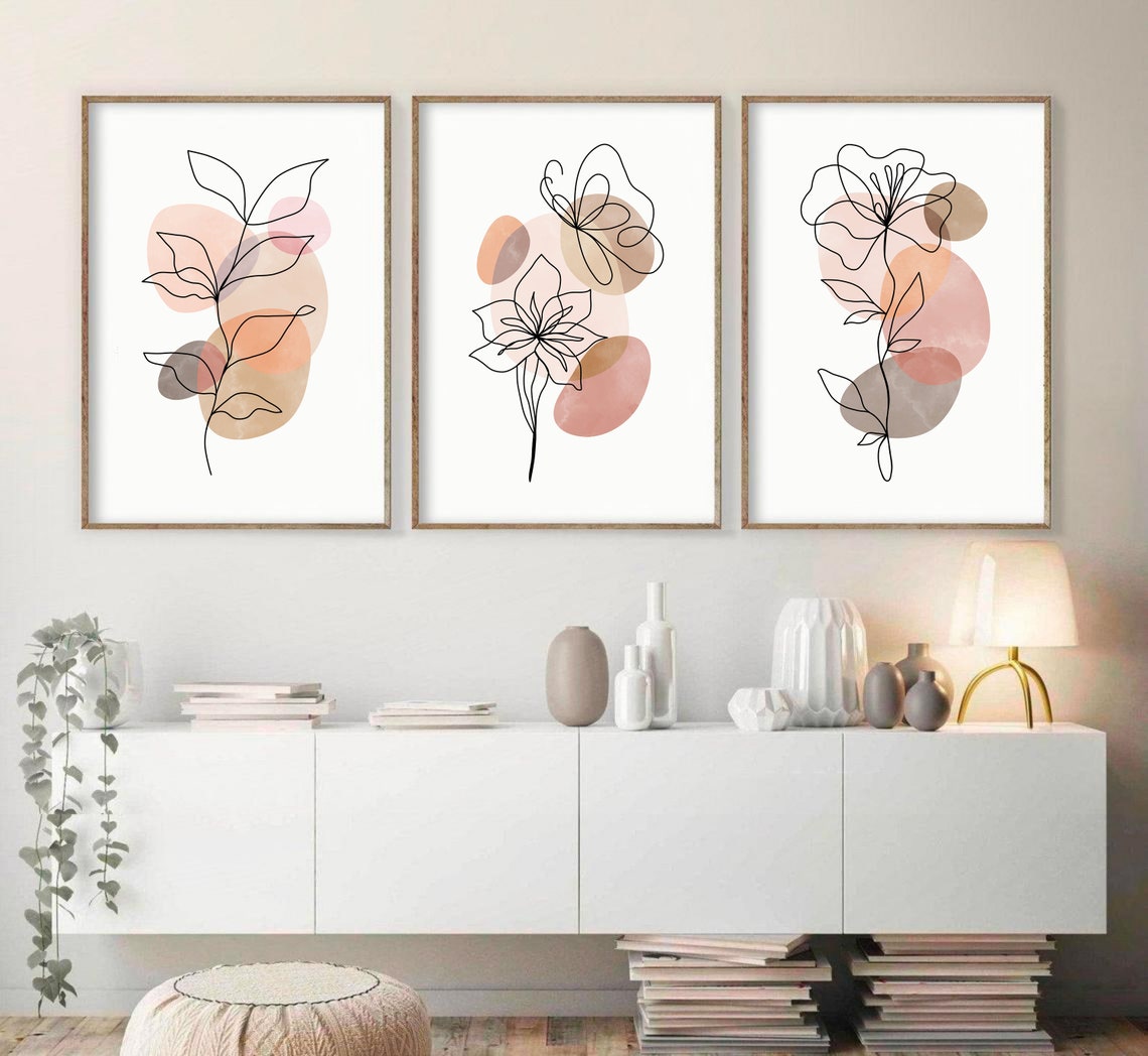 Abstract Flower Line Art Prints, Set of 3 Minimal Floral Line Drawing ...