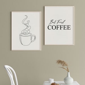 Coffee Print Set of 2, Coffee Cup Line Art, DIGITAL DOWNLOAD, but First ...