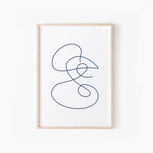Navy Blue Abstract Scribble Print Set of 3 Line Drawing - Etsy