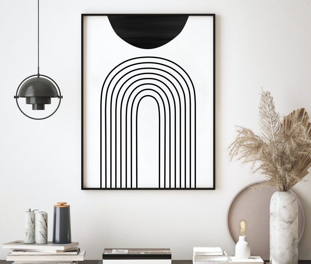 Black and White Arch Print, Mid Century Modern Arch Line Art Print ...