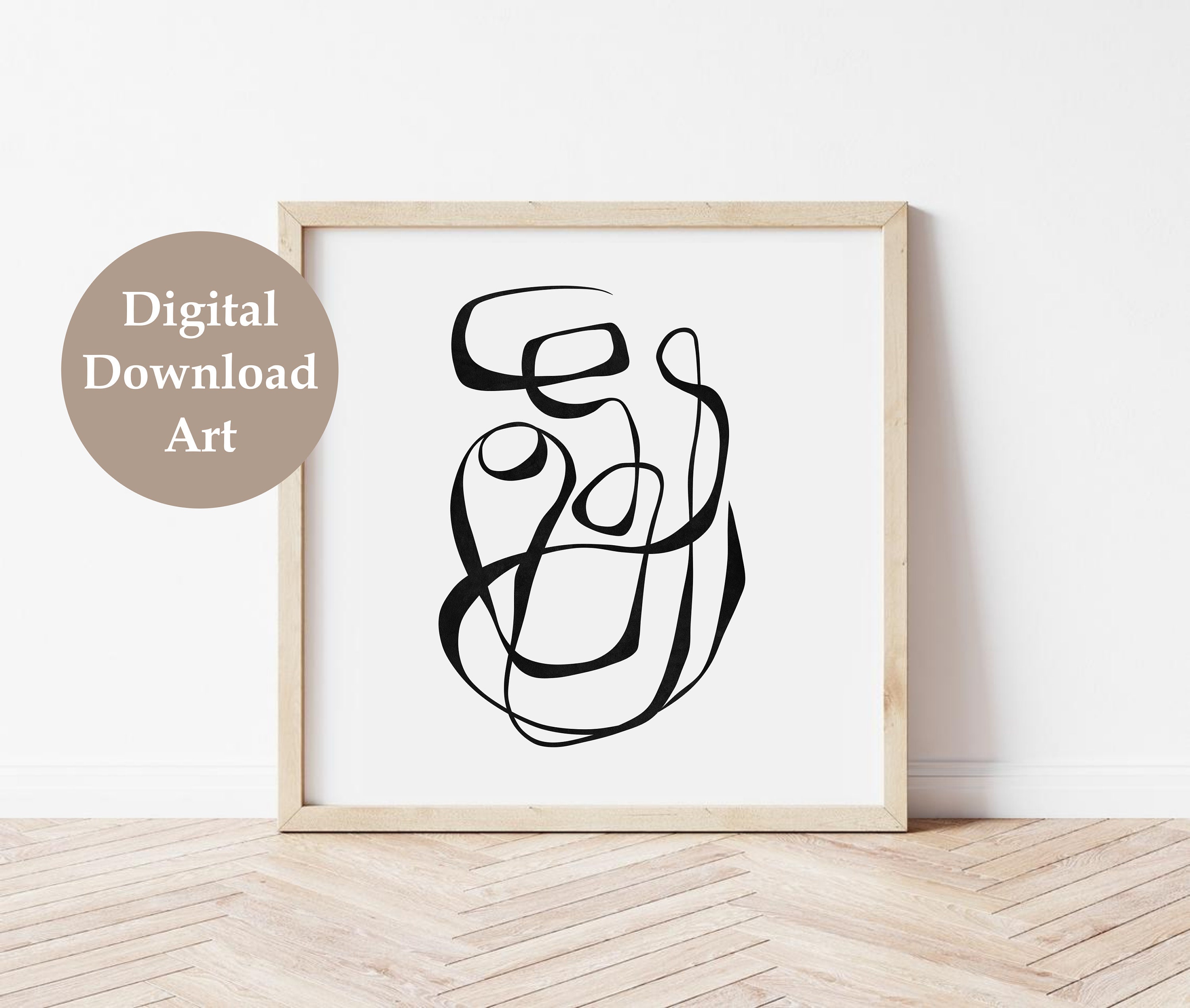 Set of 4 Square Prints, Modern Printable Wall Art, Black and White Line ...