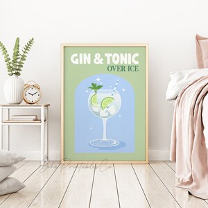 Gin & Tonic Print, Retro Cocktail Printable Wall Art, DIGITAL DOWNLOAD ...