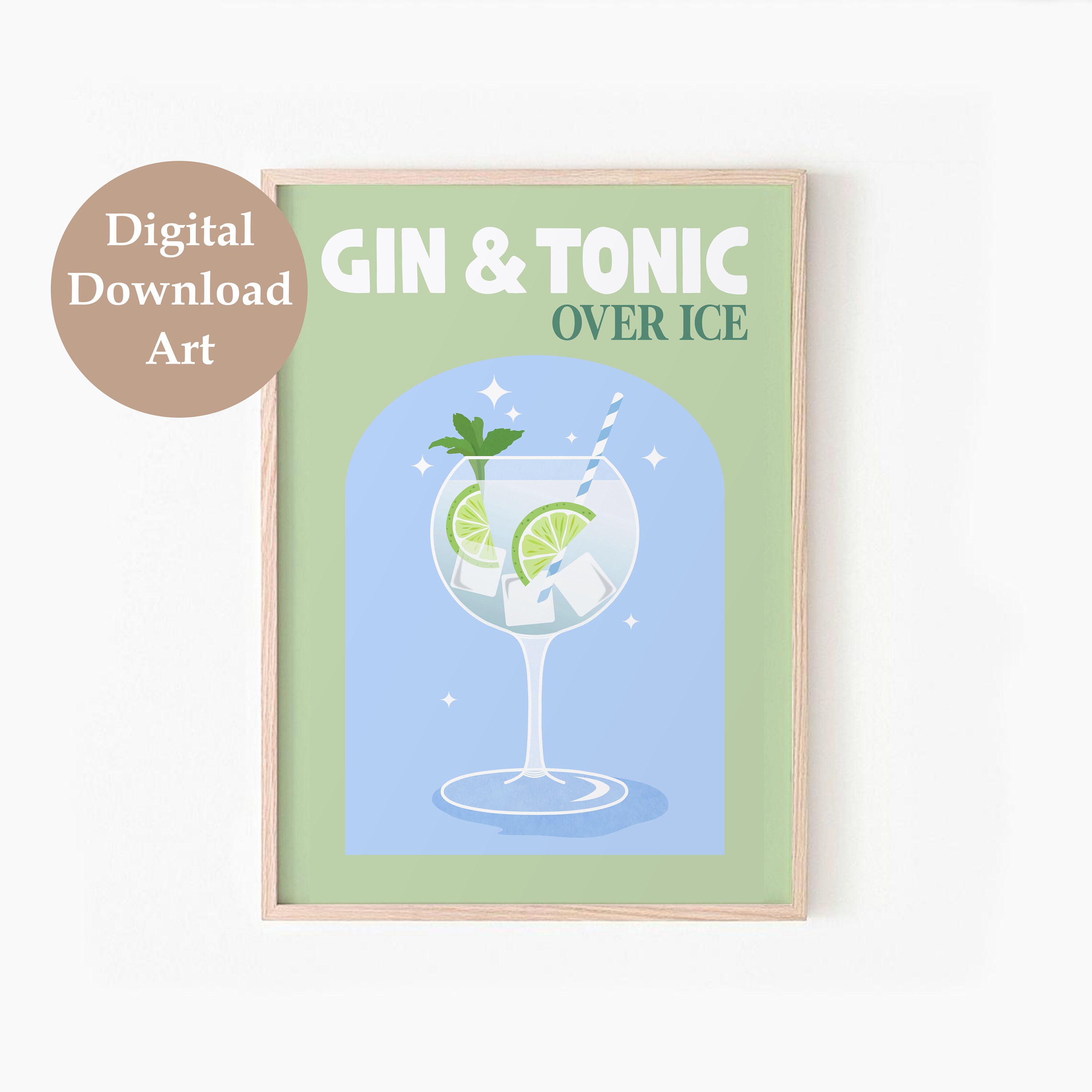 Gin & Tonic Print Retro Cocktail Printable Wall Art DIGITAL - Etsy