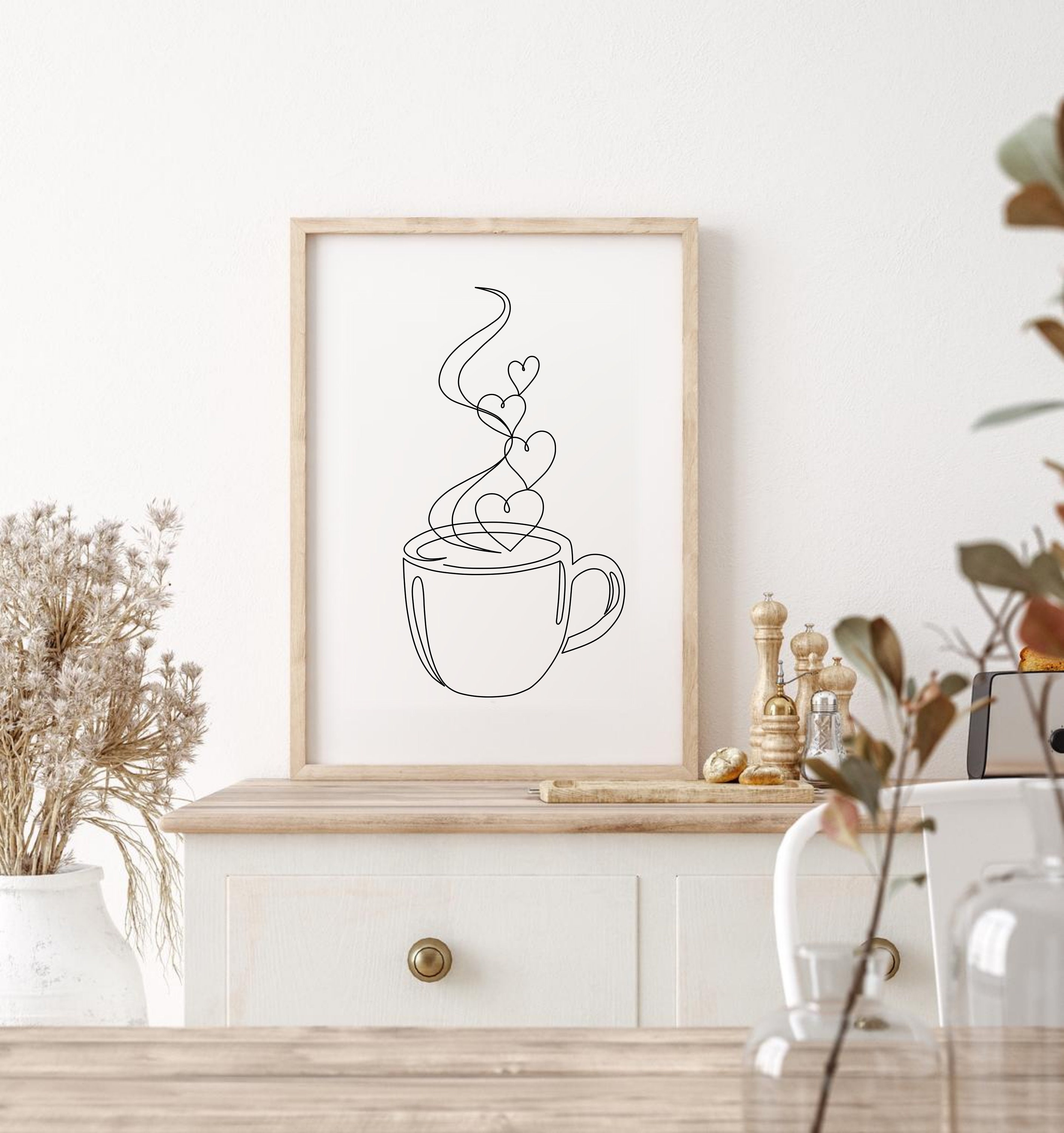 Coffee Cup Line Art Print Coffee Lover Printable Wall Art | Etsy