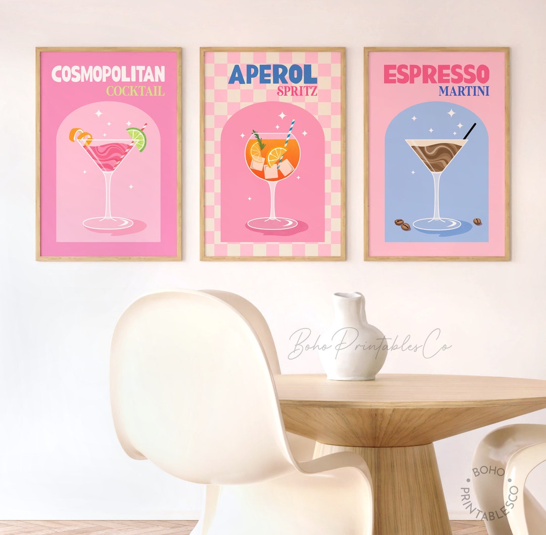 Retro Cocktail Print Set of 3, Cute Drinks Printable Wall Art DIGITAL ...