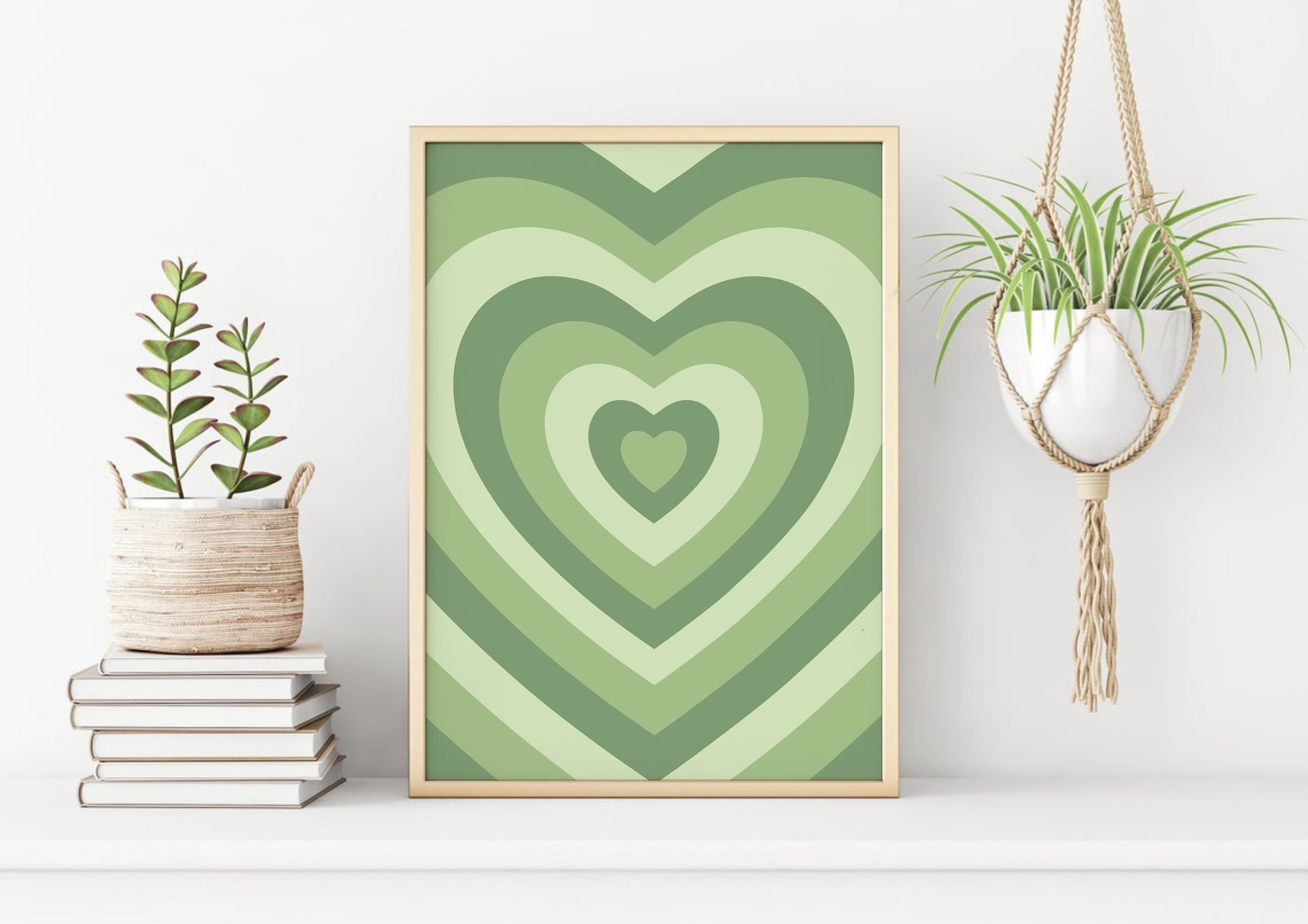 Sage Green Retro Heart Print DIGITAL DOWNLOAD Psychedelic - Etsy