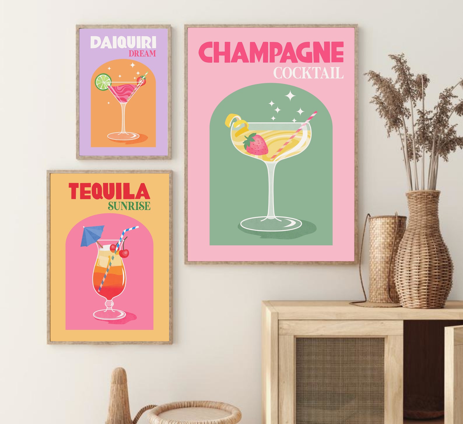 Retro Cocktail Print Set of 3 DIGITAL DOWNLOAD Colorful - Etsy