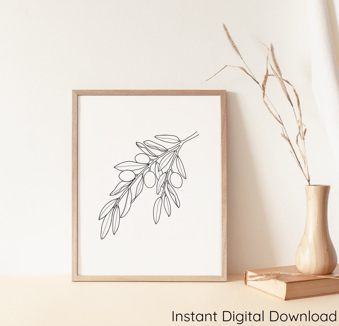 Olive Branch Sketch, Line Drawing, Minimal Botanical Print, DIGITAL ...