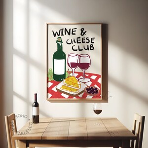 Wine and Cheese Club Poster, Modern Kitchen Printable Wall Art, DIGITAL ...