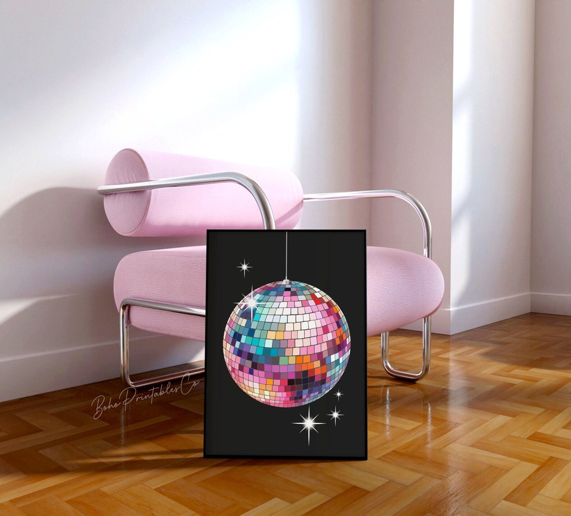 Disco Ball Print, Colorful Disco Ball Poster, DIGITAL DOWNLOAD, Retro ...