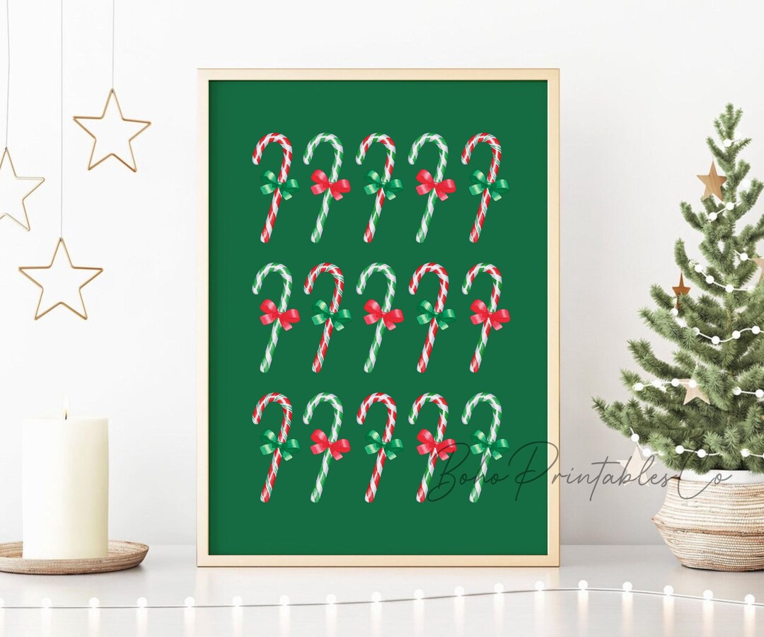 Christmas Candy Canes Print, DIGITAL DOWNLOAD, Cute Preppy Christmas ...