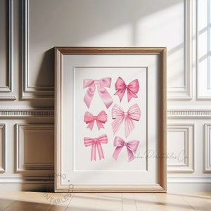 Pink Ribbons Print, Coquette Pink Bows Printable Wall Art, Preppy ...