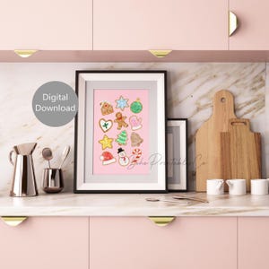 Gingerbread Cookies Print, Pink Christmas Printable Wall Art, DIGITAL ...