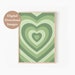Sage Green Retro Heart Print, DIGITAL DOWNLOAD, Psychedelic Heart ...