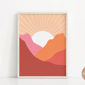 Boho Abstract Landscape Print | Sunrise Art Print | PRINTABLE Wall Art ...