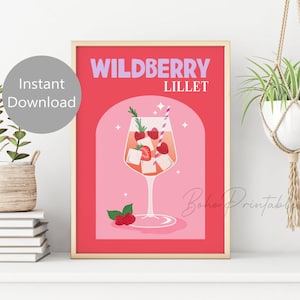 Wildberry Lillet Print, Trendy Cocktail Printable Wall Art, DIGITAL DOWNLOAD, Retro Cocktail ...