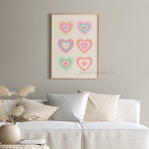 Pastel Retro Heart Print, Cute Hearts Printable Wall Art, DIGITAL ...